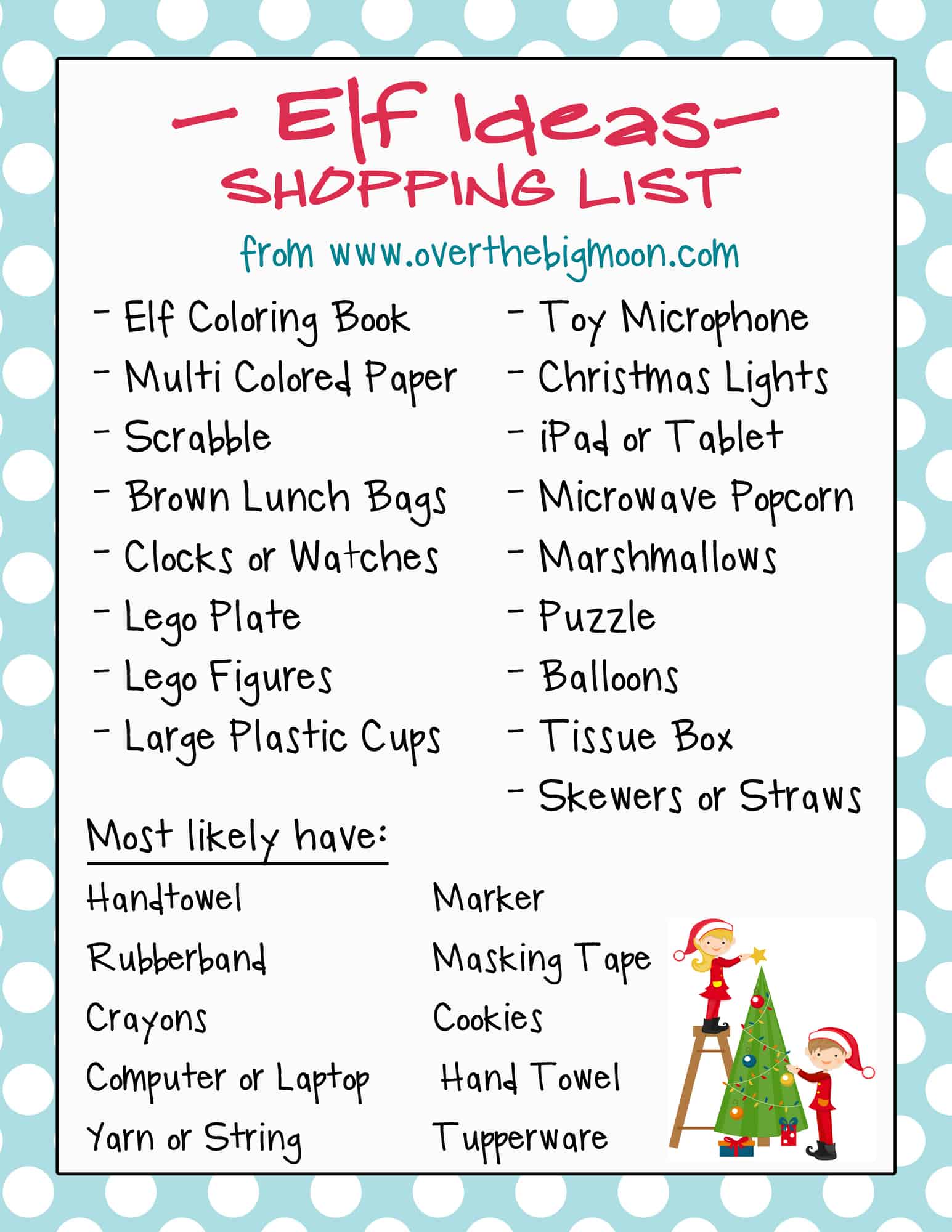 20 Elf on the Shelf Ideas with Shopping List and Daily Planner - Over ...